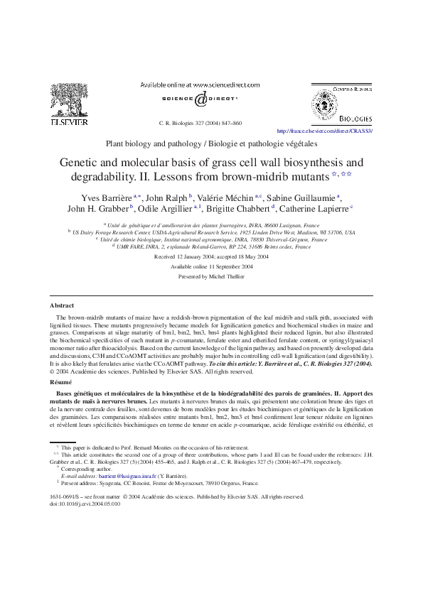(PDF) Genetic and molecular basis of grass cell wall biosynthesis and degradability. II. Lessons ...