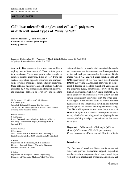 (PDF) Cellulose microfibril angles and cell-wall polymers in different ...