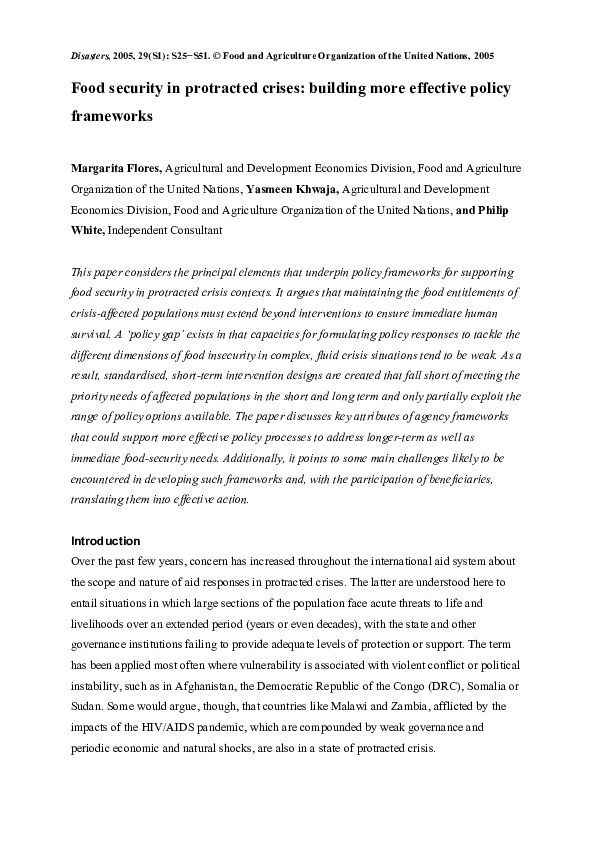 (PDF) Food Security in Protracted Crises: Building More Effective ...