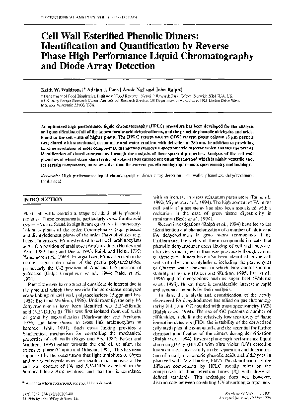 (PDF) Cell Wall Esterified Phenolic Dimers: Identification and Quantification by Reverse Phase ...