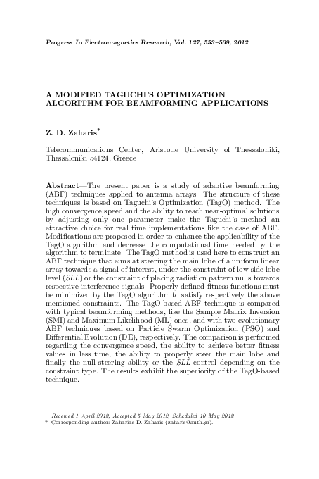 (PDF) A MODIFIED TAGUCHI'S OPTIMIZATION ALGORITHM FOR BEAMFORMING APPLICATIONS