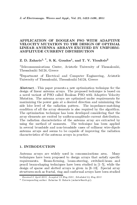 Pdf Application Of Boolean Pso With Adaptive Velocity Mutation To The Design Of Optimal Linear