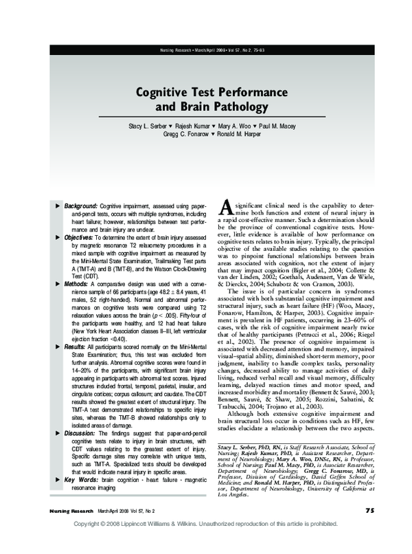 (PDF) Cognitive Test Performance and Brain Pathology