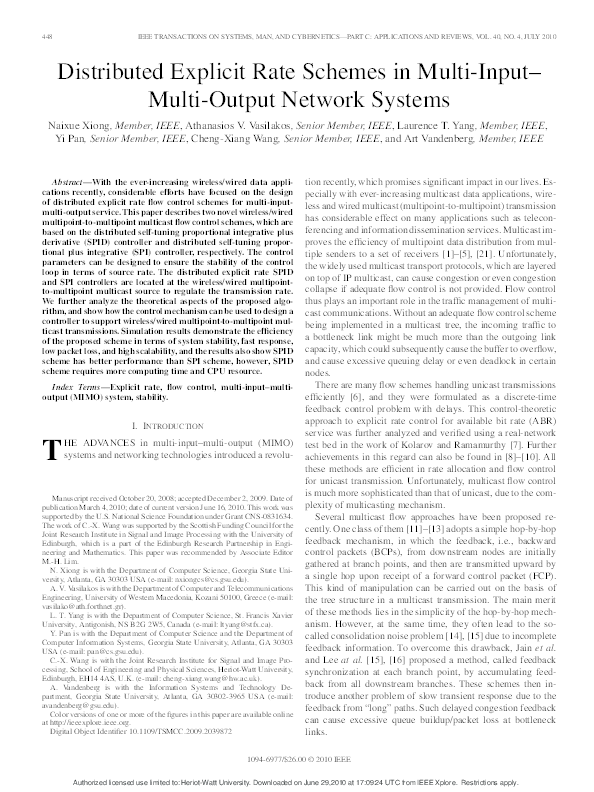 Pdf Distributed Explicit Rate Schemes In Multi Inputmulti Output Network Systems