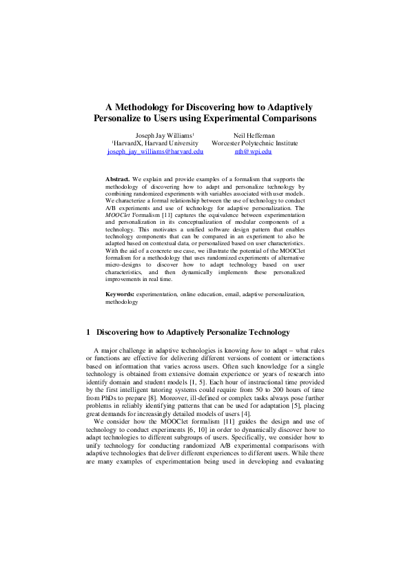 (PDF) A Methodology for Discovering how to Adaptively Personalize to Users using Experimental ...