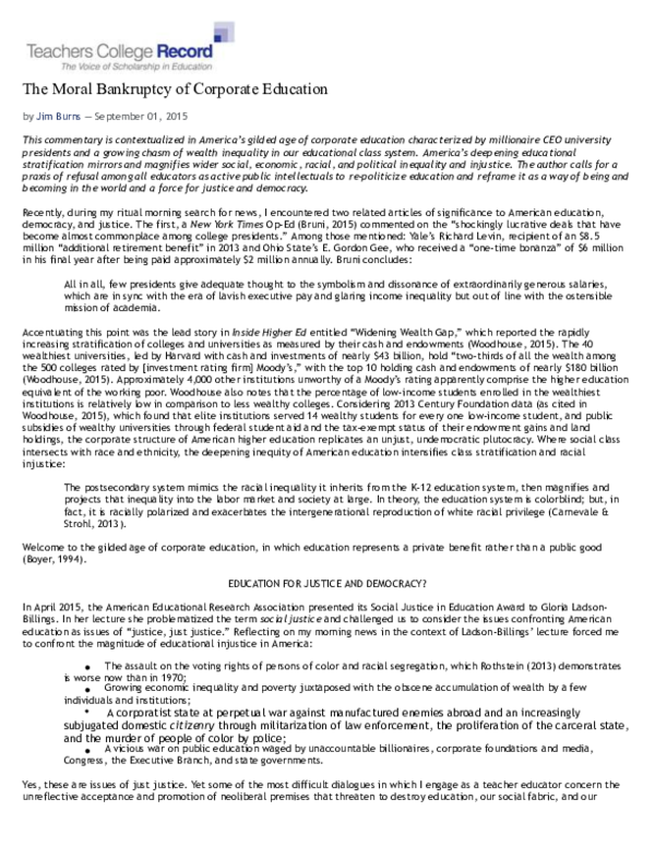 (PDF) The Moral Bankruptcy of Corporate Education