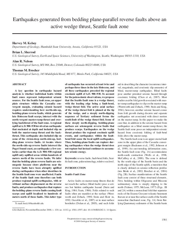 (PDF) Earthquakes generated from bedding plane-parallel reverse faults ...