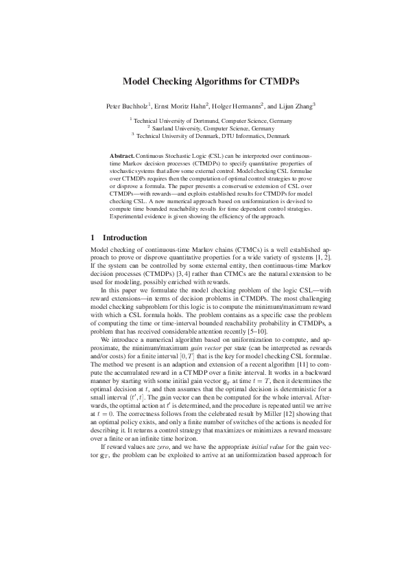 Pdf Model Checking Algorithms For Ctmdps