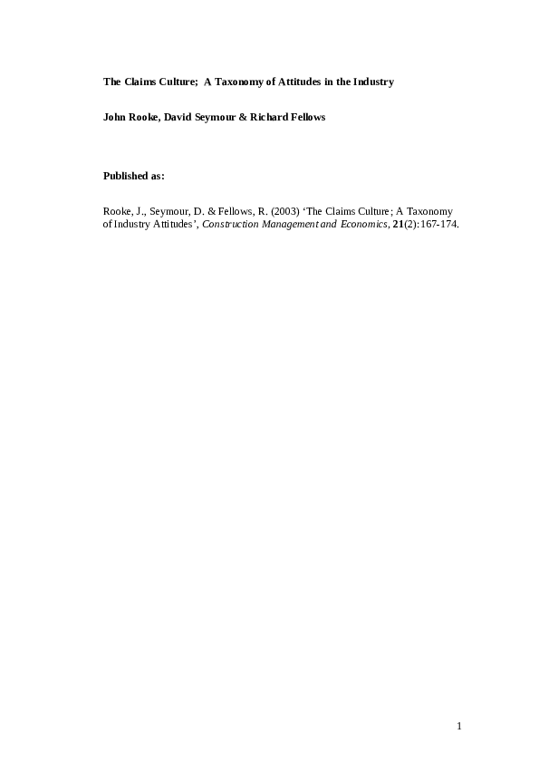 (PDF) The claims culture: a taxonomy of attitudes in the industry