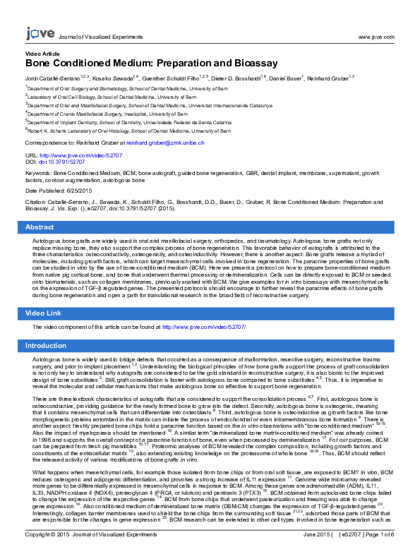 (PDF) Bone Conditioned Medium: Preparation and Bioassay