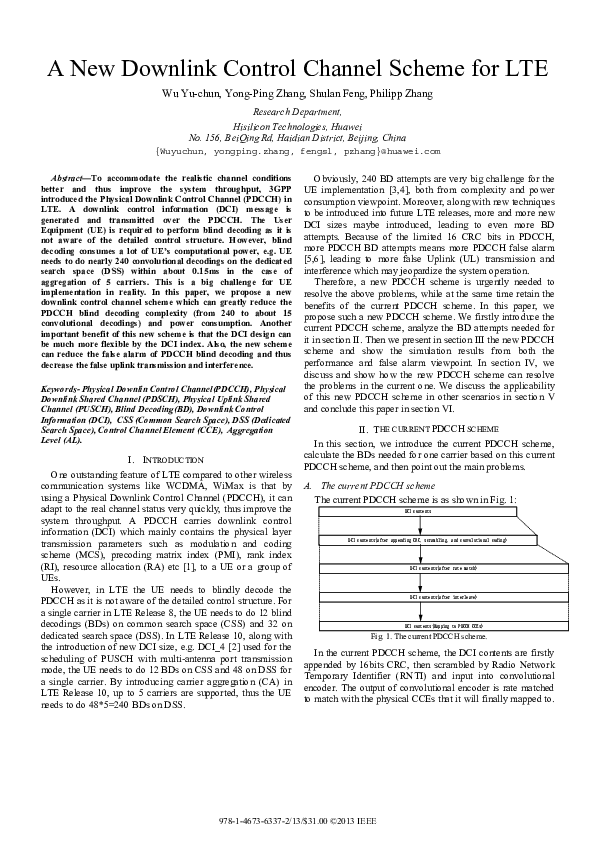 (PDF) A New Downlink Control Channel Scheme for LTE