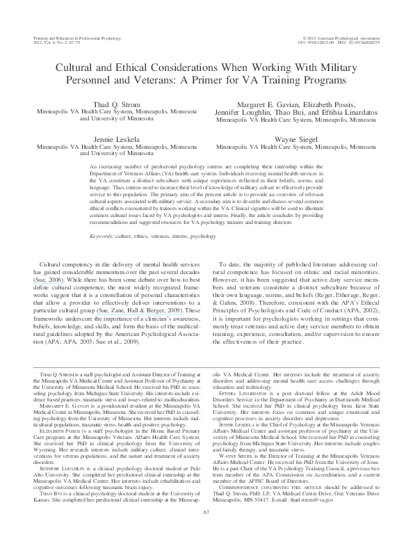 (PDF) Cultural and ethical considerations when working with military ...