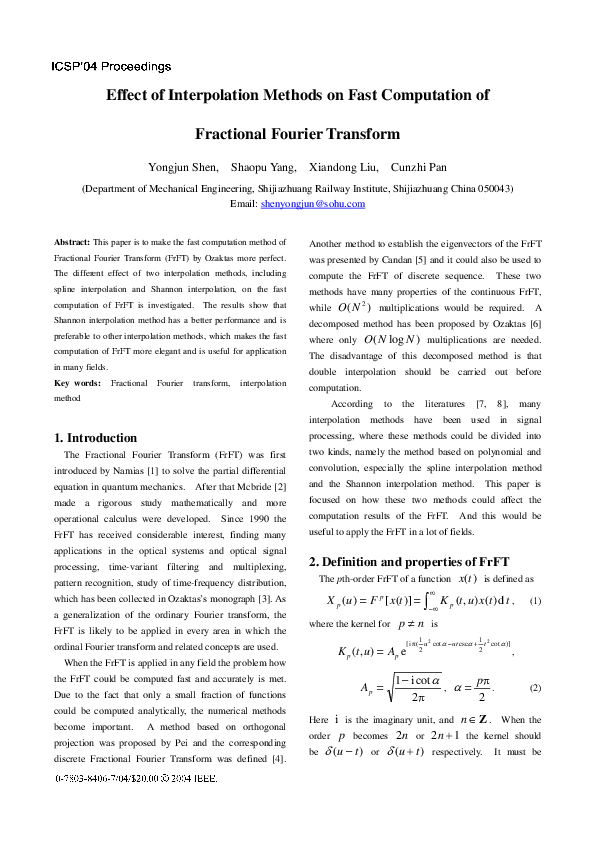 Pdf Effect Of Interpolation Methods On Fast Computation Of Fractional