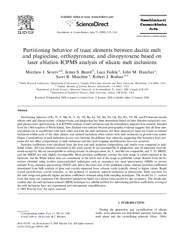 (PDF) Partitioning behavior of trace elements between dacitic melt and plagioclase ...
