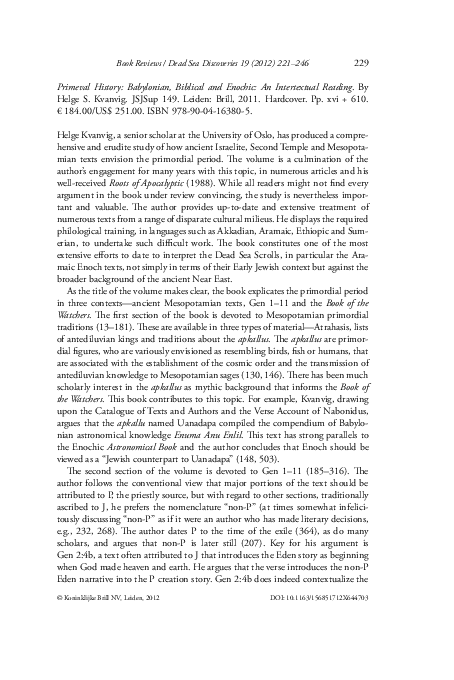 (PDF) Primeval History: Babylonian, Biblical and Enochic: An ...