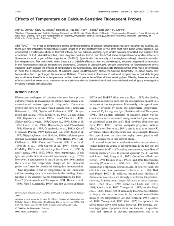 (PDF) Effects of Temperature on Calcium-Sensitive Fluorescent Probes