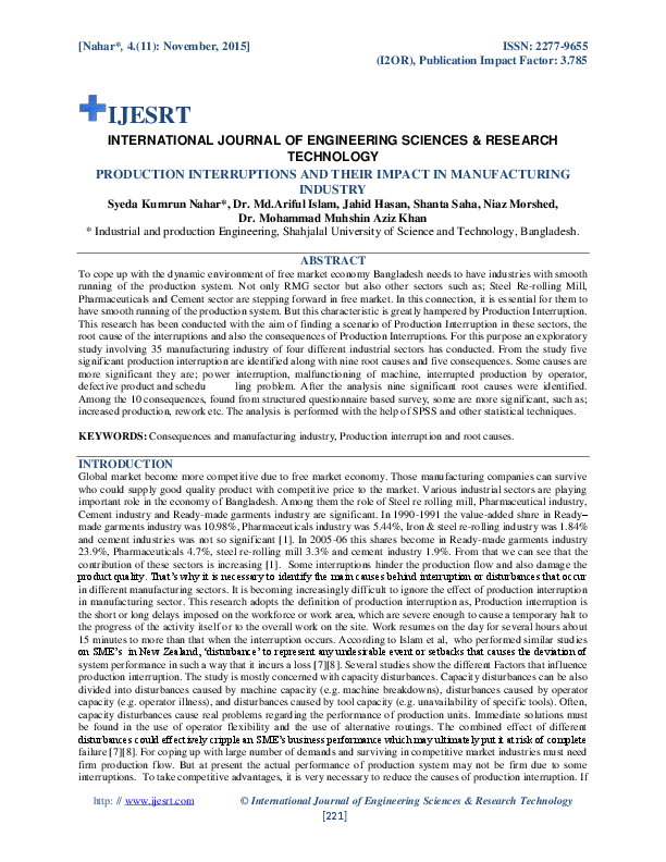 (PDF) PRODUCTION INTERRUPTIONS AND THEIR IMPACT IN MANUFACTURING INDUSTRY
