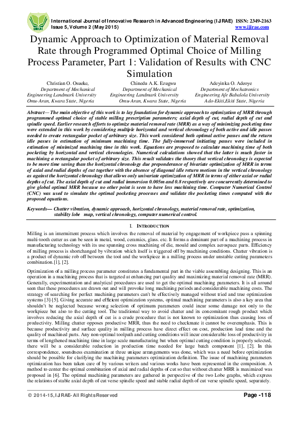 Pdf Dynamic Approach To Optimization Of Material Removal Rate Through Programmed Optimal