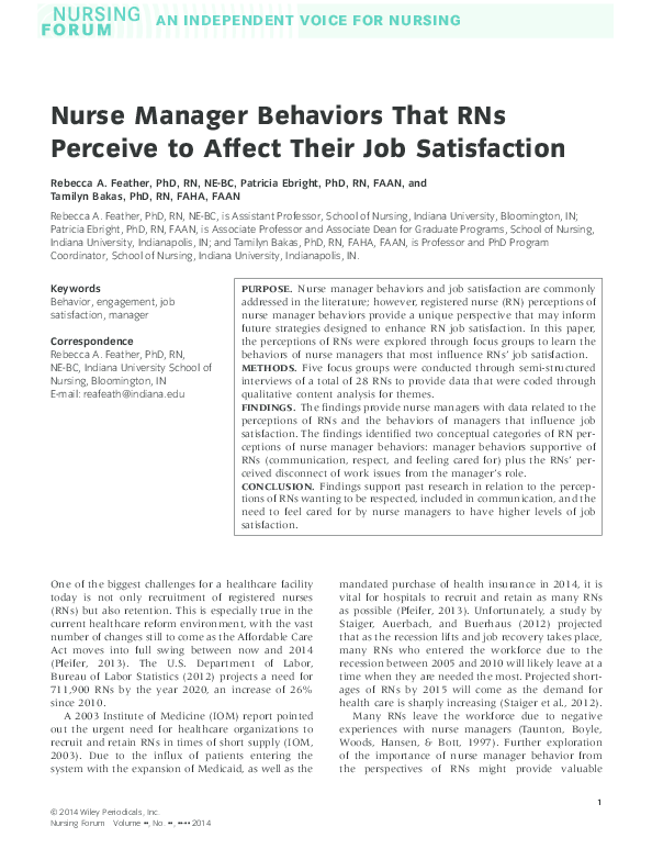 (PDF) Nurse manager behaviors that RNs perceive to affect their job ...