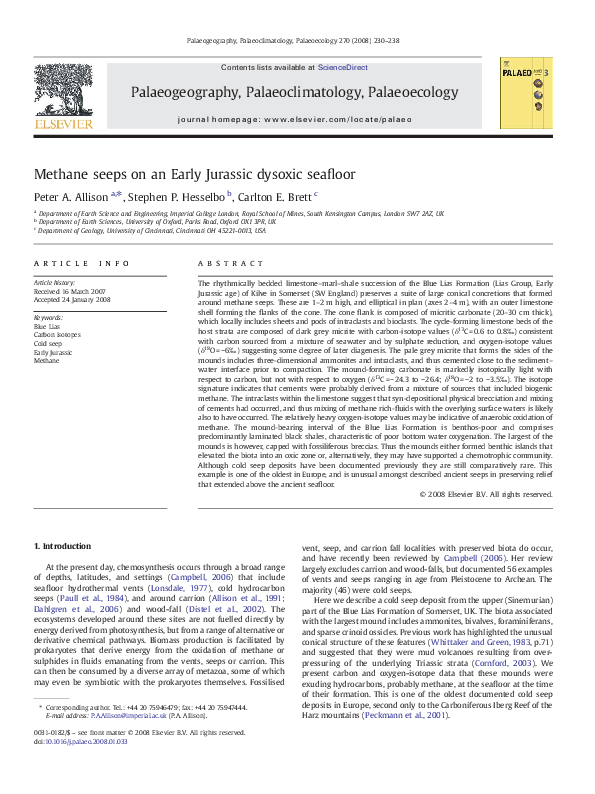 (PDF) Methane seeps on an Early Jurassic dysoxic seafloor