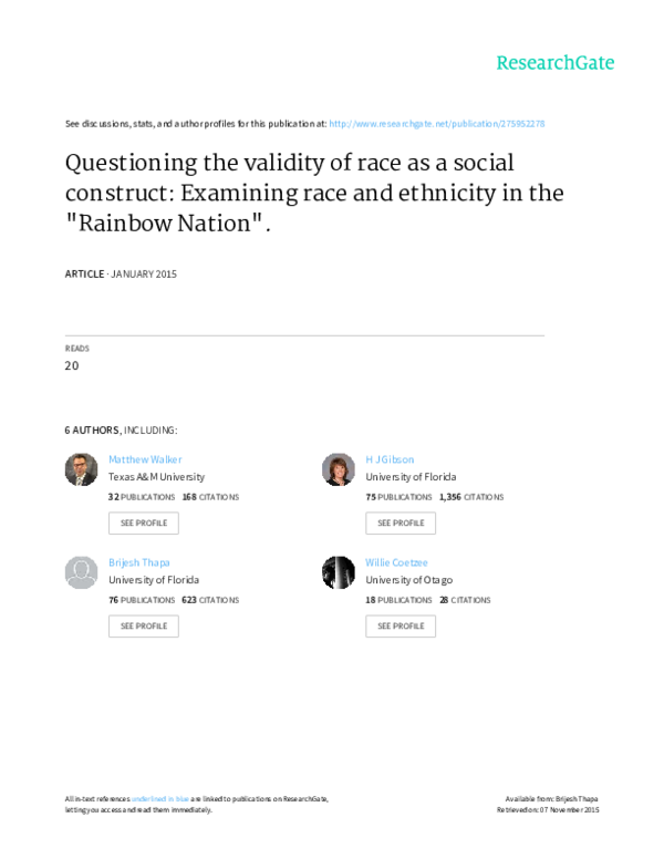(PDF) Questioning the validity of race as a social construct: Examining ...