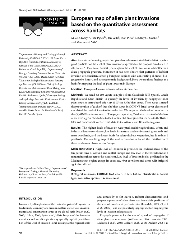 (PDF) European map of alien plant invasions based on the quantitative ...