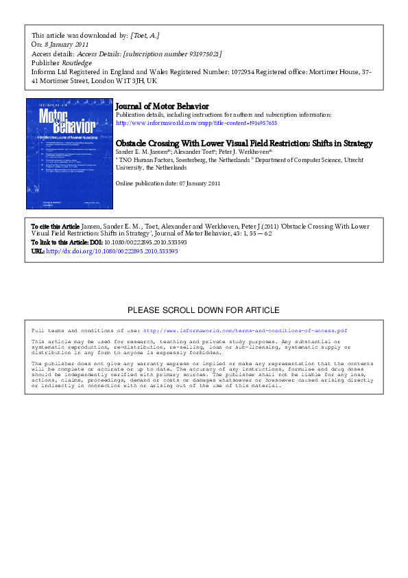 (PDF) Obstacle Crossing With Lower Visual Field Restriction: Shifts in ...