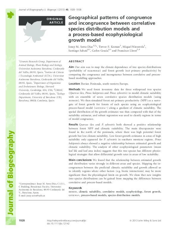 (PDF) Geographical patterns of congruence and incongruence between ...