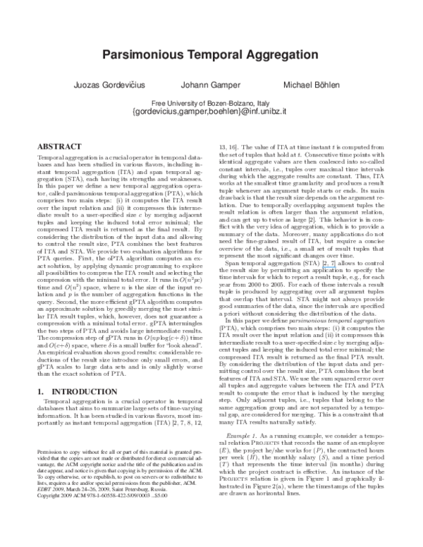 (PDF) Parsimonious temporal aggregation | Michael Böhlen and Johann ... (PDF) Parsimonious temporal aggregation | Michael Böhlen and Johann ...