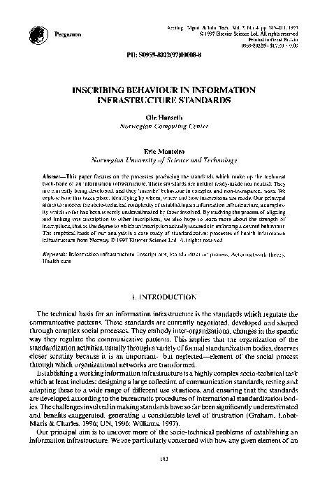 (PDF) Inscribing behaviour in information infrastructure standards