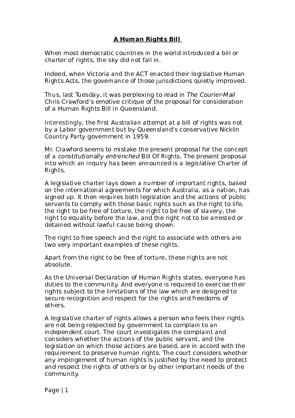 (DOC) A Human Rights Bill for Queensland: you know it makes sense