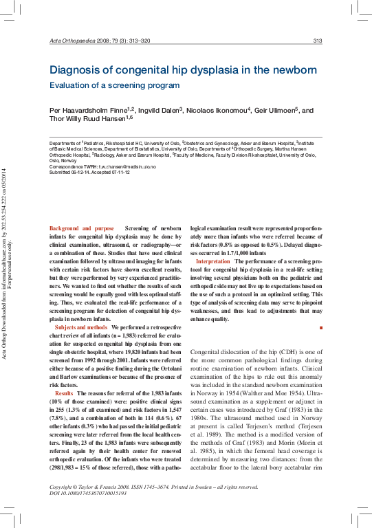 (PDF) Diagnosis of congenital hip dysplasia in the newborn