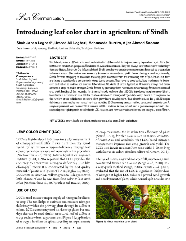 (PDF) Introducing leaf color chart in agriculture of Sindh