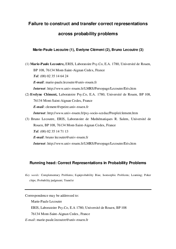 (PDF) FAILURE TO CONSTRUCT AND TRANSFER CORRECT REPRESENTATIONS ACROSS ...