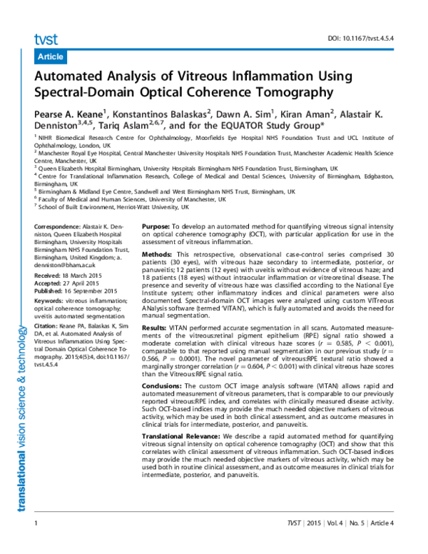 (PDF) Automated Analysis of Vitreous Inflammation Using Spectral-Domain ...