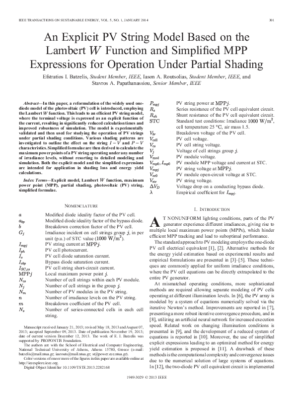 (PDF) An Explicit PV String Model Based on the Lambert W Function and Simplified MPP Expressions ...