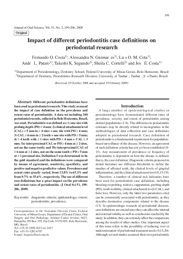 (PDF) Impact of different periodontitis case definitions on periodontal ...