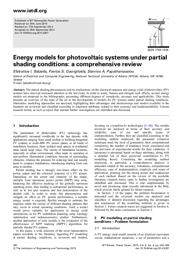 (PDF) Energy models for photovoltaic systems under partial shading conditions: A comprehensive ...