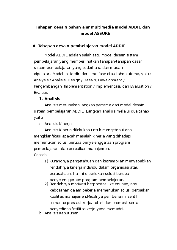 (DOC) Tahapan desain bahan ajar multimedia model ADDIE dan model ASSURE