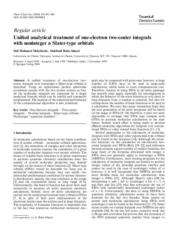 Pdf A New Algorithm To Evaluate Bielectronic Integrals With 1sslater