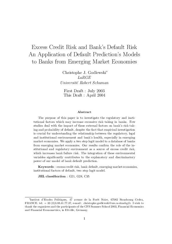 (PDF) Excess Credit Risk and Bank's Default Risk: An Application of ...