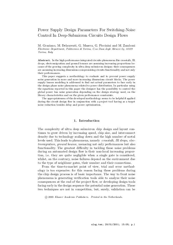 Pdf Power Supply Design Parameters For Switching Noise Control In Deep Submicron Circuits
