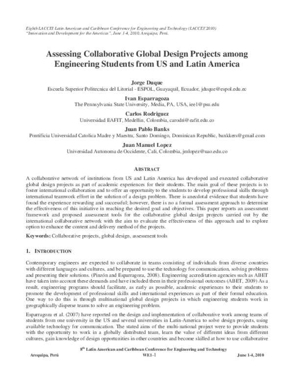 (PDF) Assessing Collaborative Global Design Projects among Engineering Students from US and ...