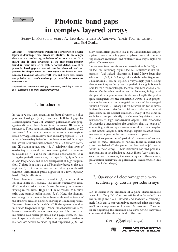 (PDF) Photonic band gaps in complex layered arrays