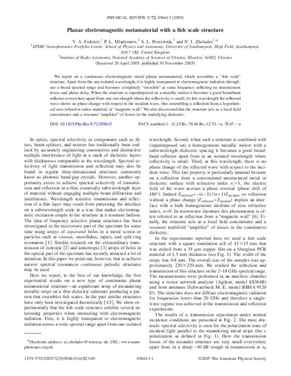 (PDF) Planar electromagnetic metamaterial with a fish scale structure