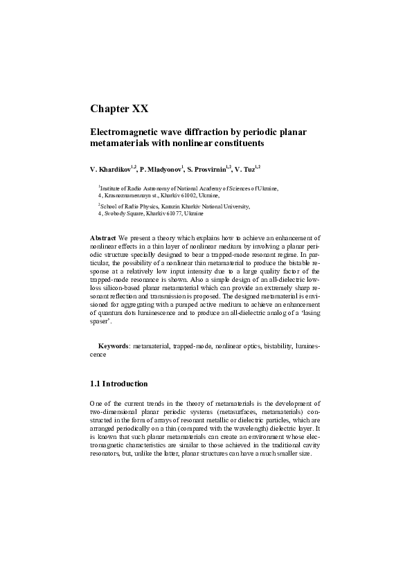 Pdf Electromagnetic Wave Diffraction By Periodic Structures With Nonlinear Inclusions Sergey