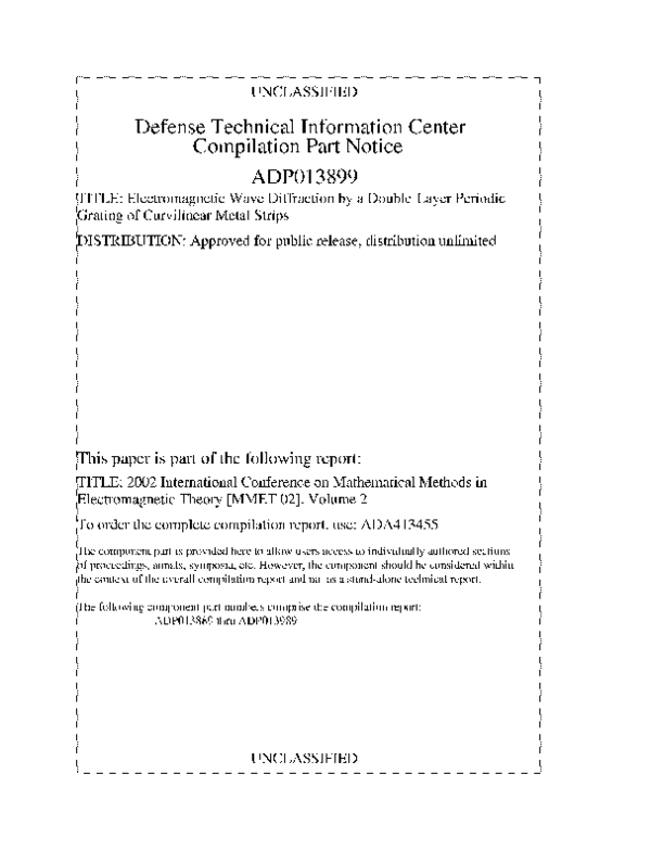 Pdf Electromagnetic Wave Diffraction By A Double Layer Periodic Grating Of Curvilinear Strips