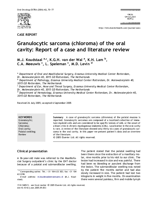 (PDF) Granulocytic sarcoma (chloroma) of the oral cavity: Report of a ...