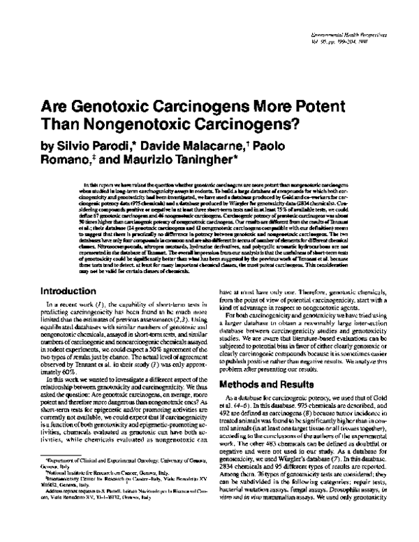 (PDF) Are genotoxic carcinogens more potent than nongenotoxic carcinogens?
