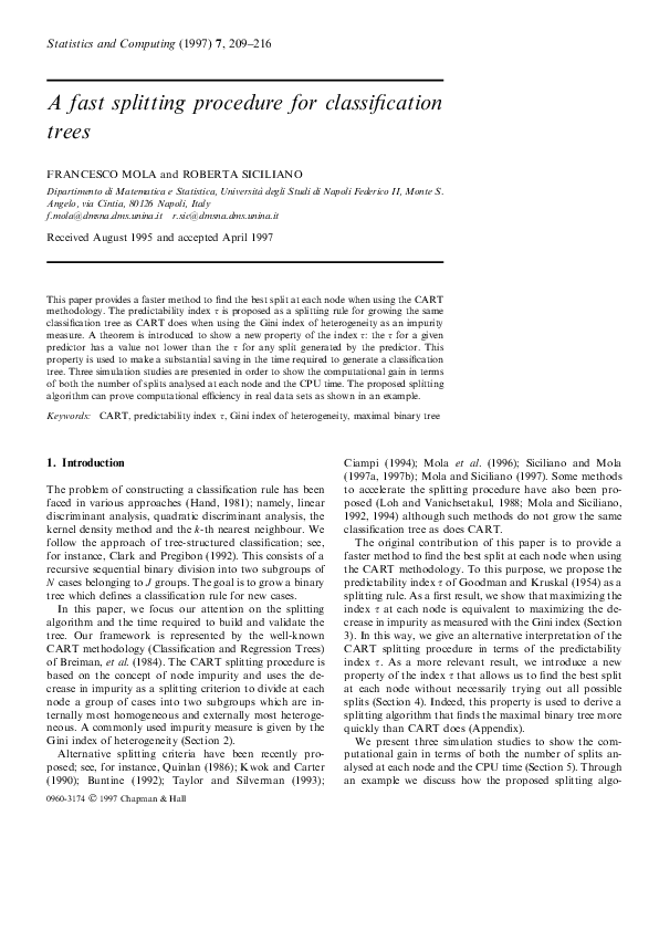 (PDF) A fast splitting procedure for classification trees